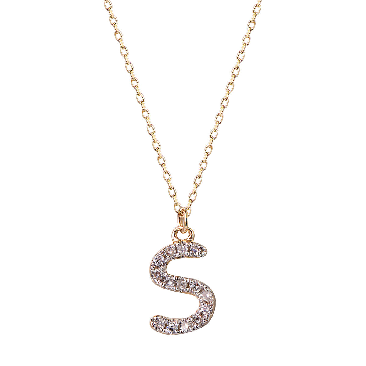 Ghina 18K Gold Pendant Chain – Letter “S” with Diamonds – Johara Jewellery